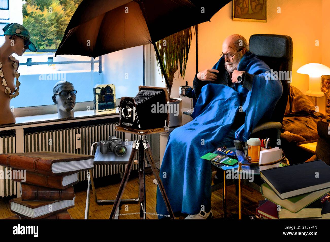 Composing, the poor photographer, loosely based on Carl Spitzweg ...