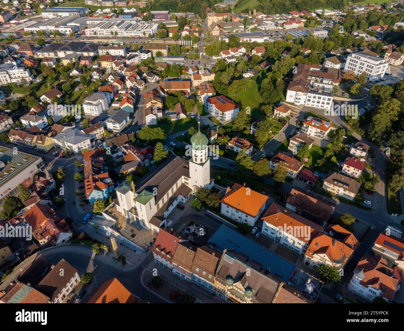 Aerial view of the town of Stockach with the church of St. Oswald in ...