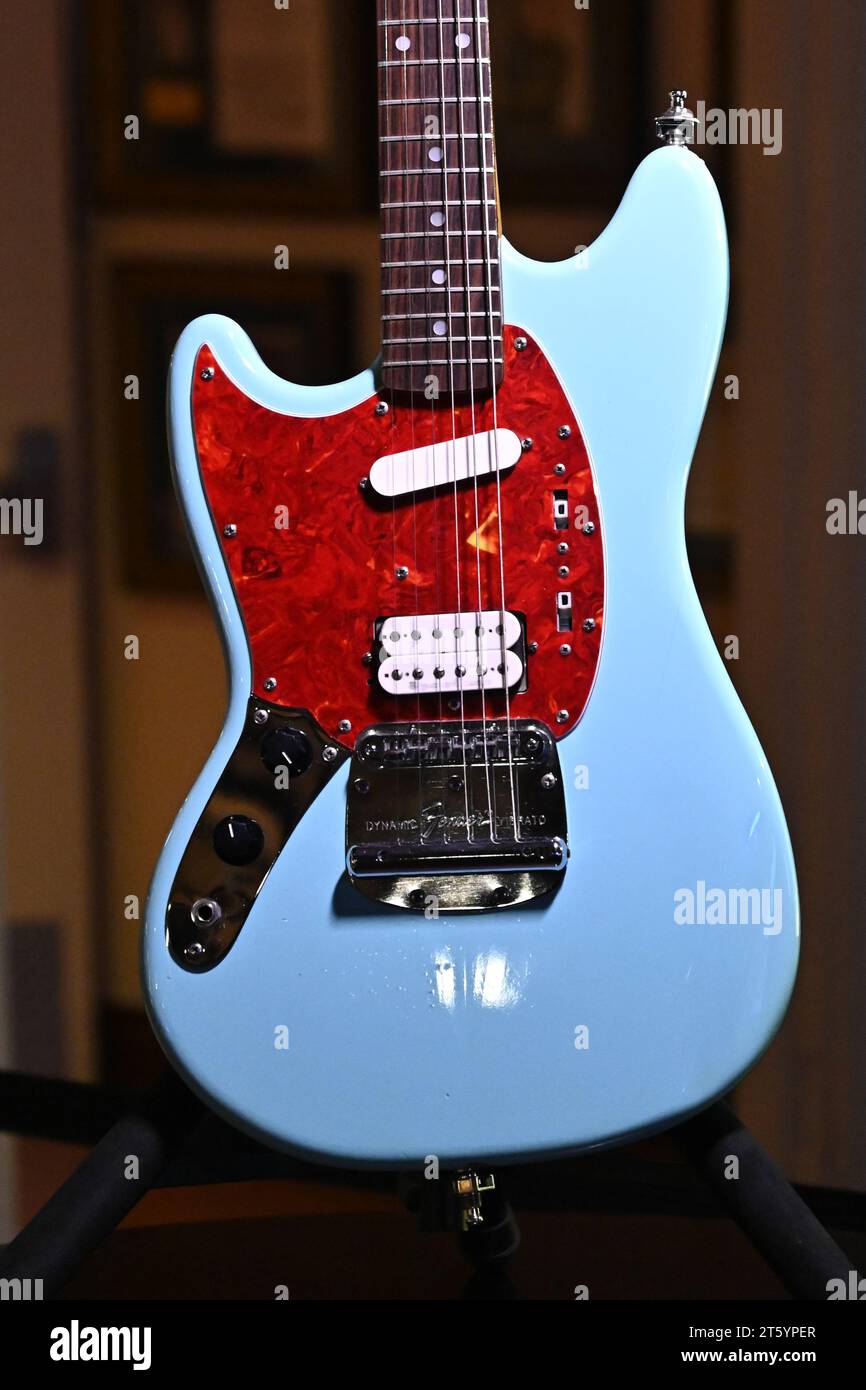 Kurt Cobain's Skystang I guitar on display during the media preview for ...