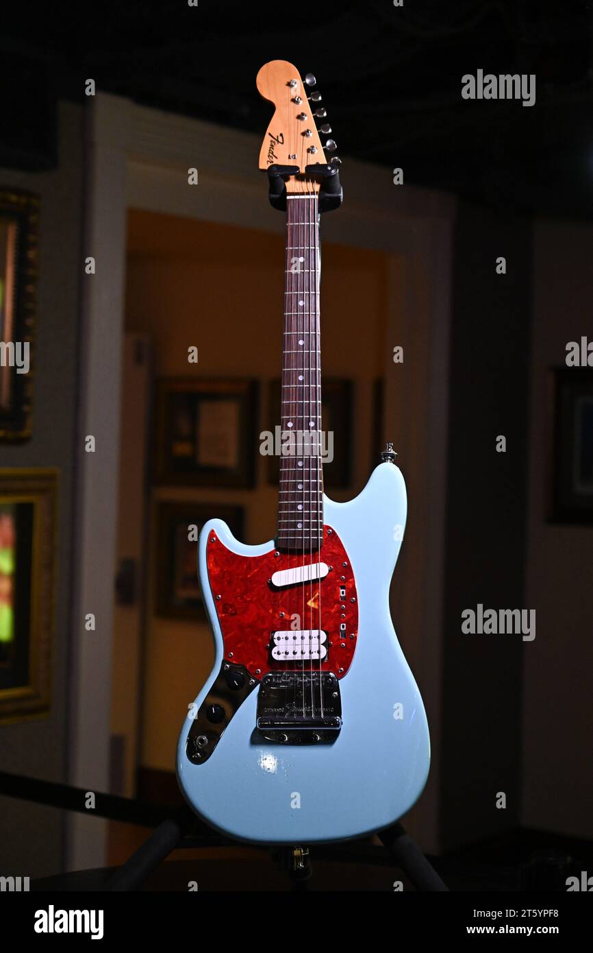 Kurt Cobain's Skystang I guitar on display during the media preview for ...
