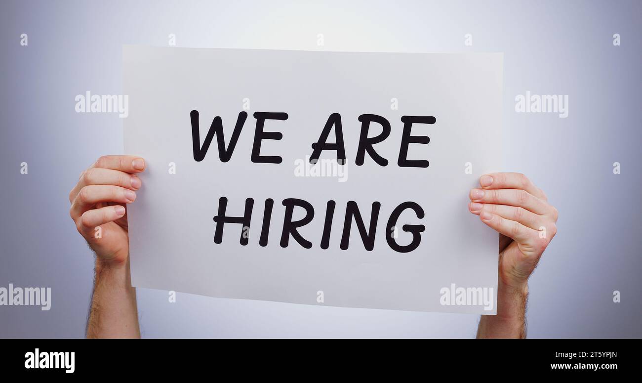 We are hiring sign, hands and recruitment, onboarding and job promotion ...