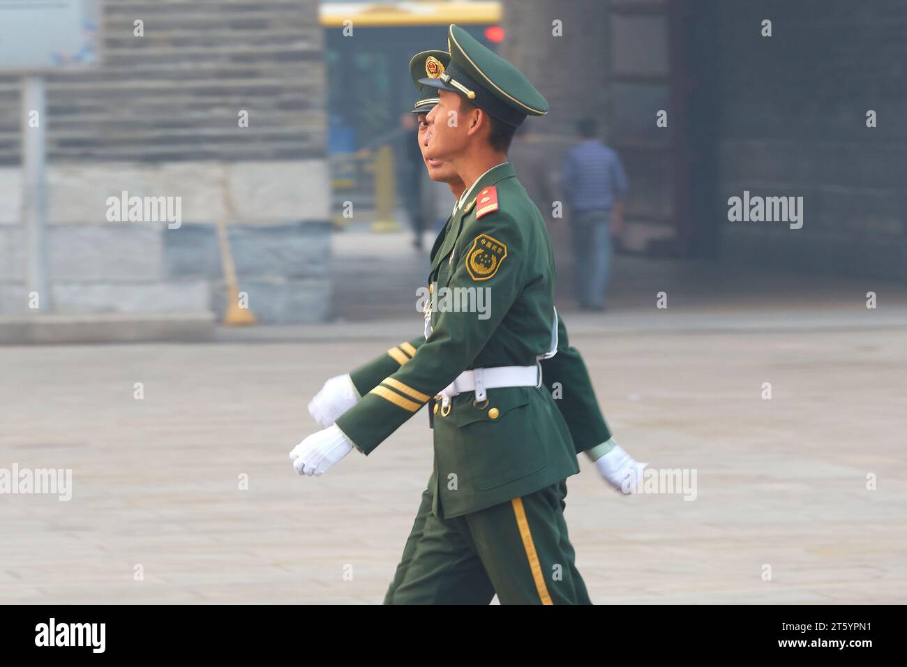 Two People's Liberation Army Soldiers Marching Near Tiananmen Square ...