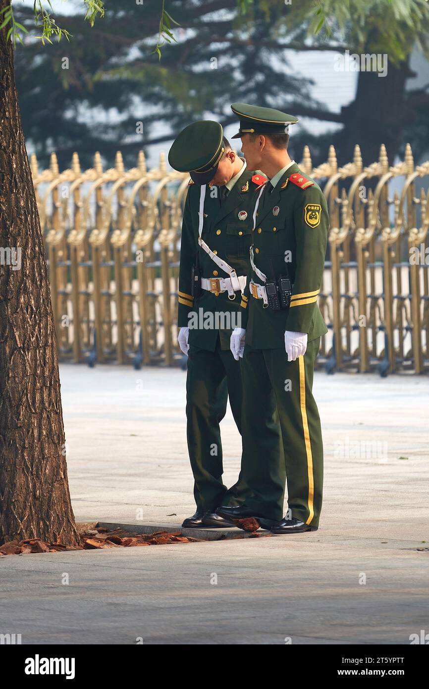 Two People's Liberation Army Soldiers Talking Near Tiananmen Square ...