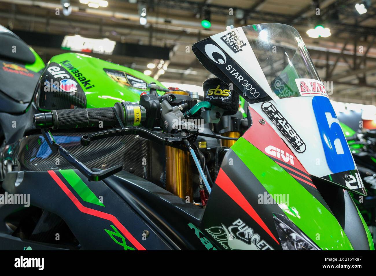 Milan, Italy. 07th Nov, 2023. Details of Kawasaki Ninja racing bike ...