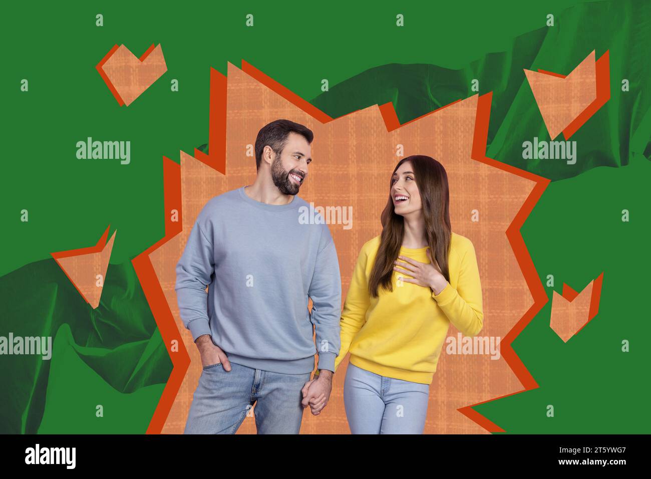 Image sketch 3d collage of cheerful sweet people spouses walking ...