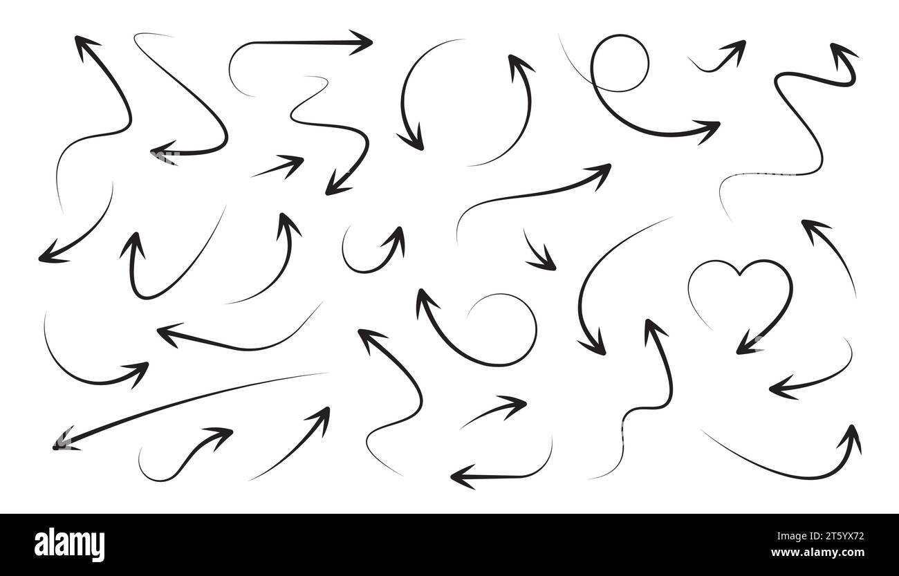 Arrows icons set. Curly, straight and twisted shapes. Different arrows ...