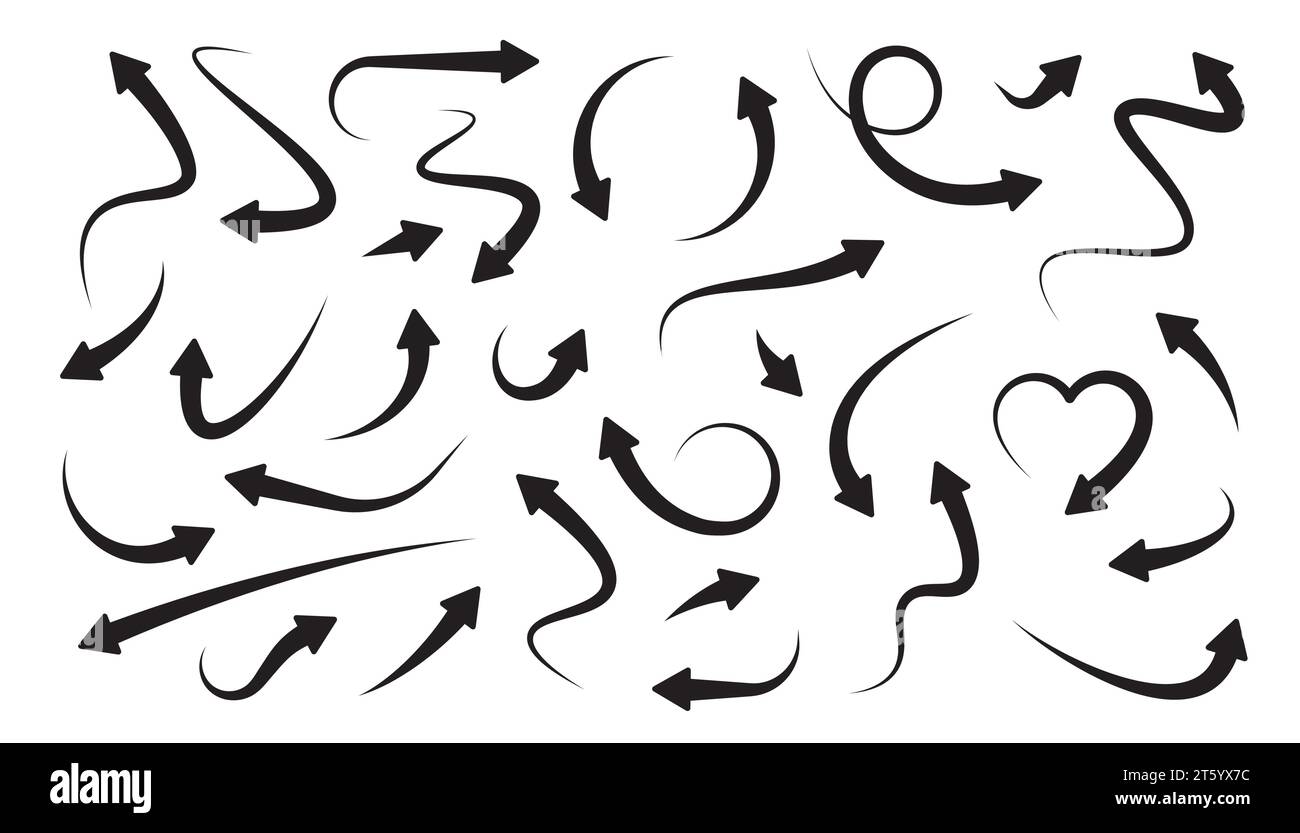 Arrows icons set. Curly, straight and twisted shapes. Different arrow ...