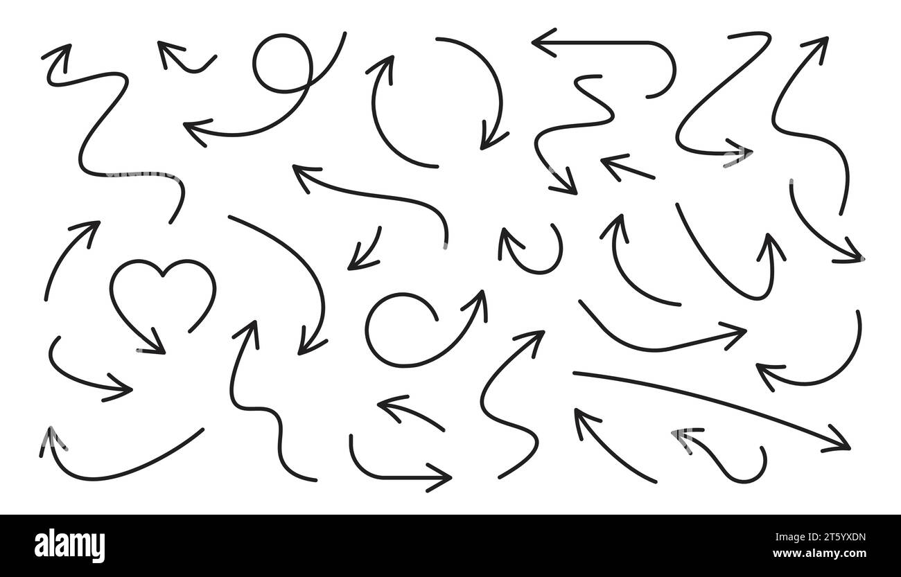 Arrows line icons set. Curly, straight and twisted shapes. Different ...