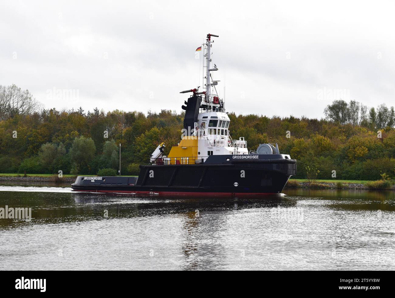 Fireboat, lightship, fire-fighting boat, on the Kiel Canal, Schleswig ...