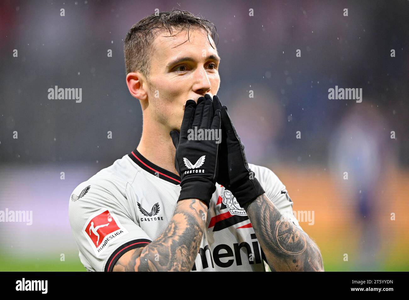 Goal celebration Alejandro Grimaldo Bayer 04 Leverkusen (20) Gesture ...
