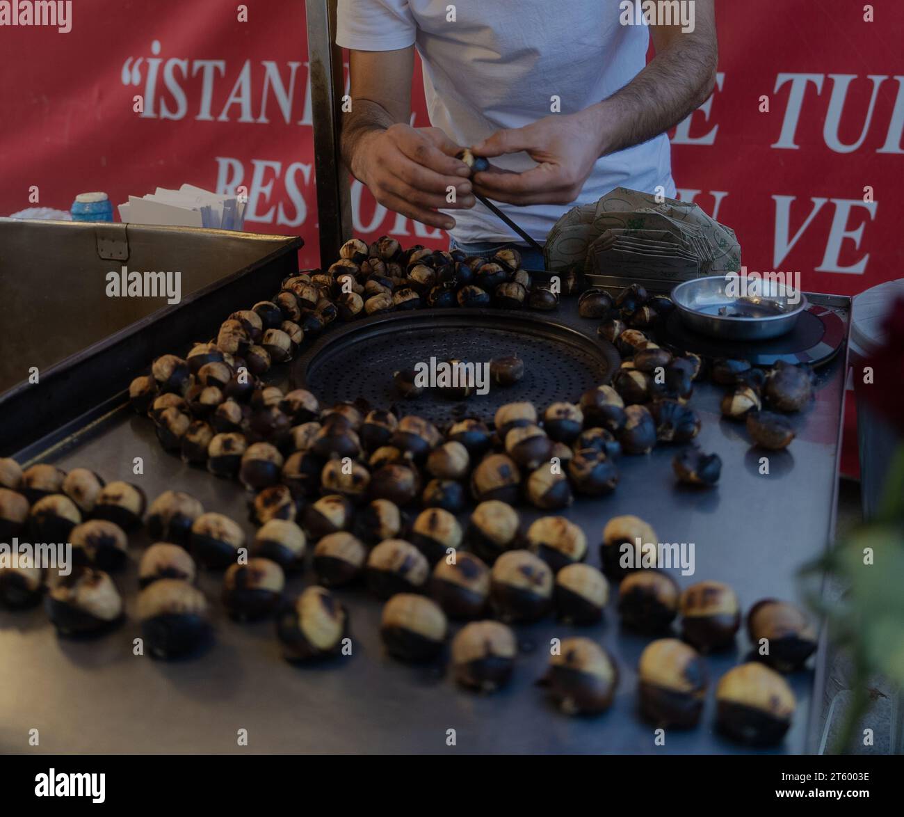 Roasted chestnuts close-up. Grilled chestnuts. Edible chestnuts fried ...