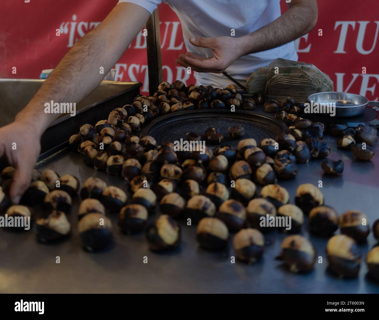 Roasted chestnuts close-up. Grilled chestnuts. Edible chestnuts fried ...