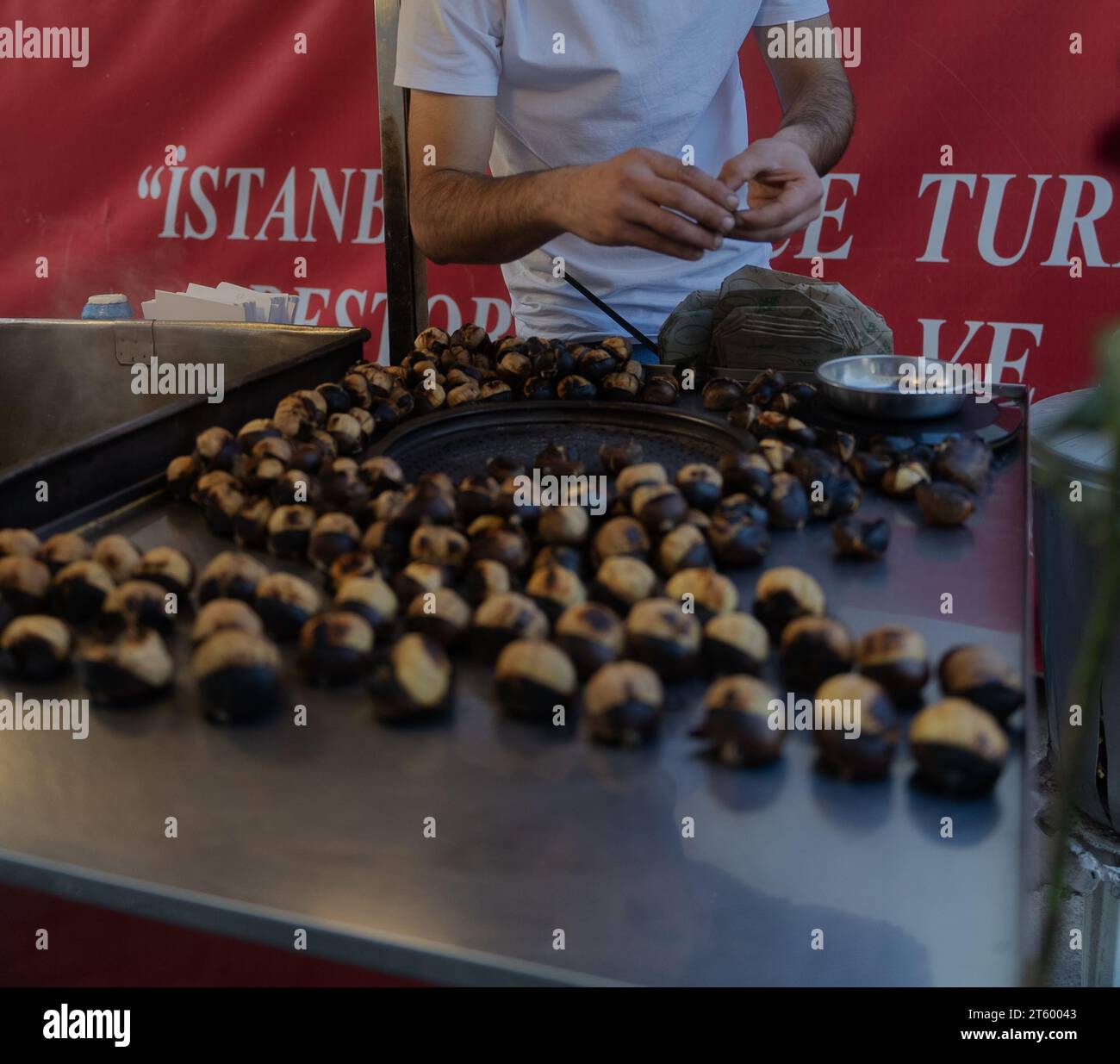 Roasted chestnuts close-up. Grilled chestnuts. Edible chestnuts fried ...