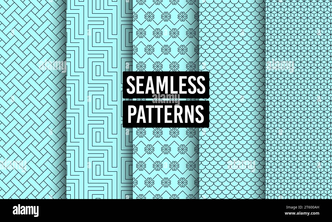 Abstract seamless patterns. Geometric textures. Linear ornament ...