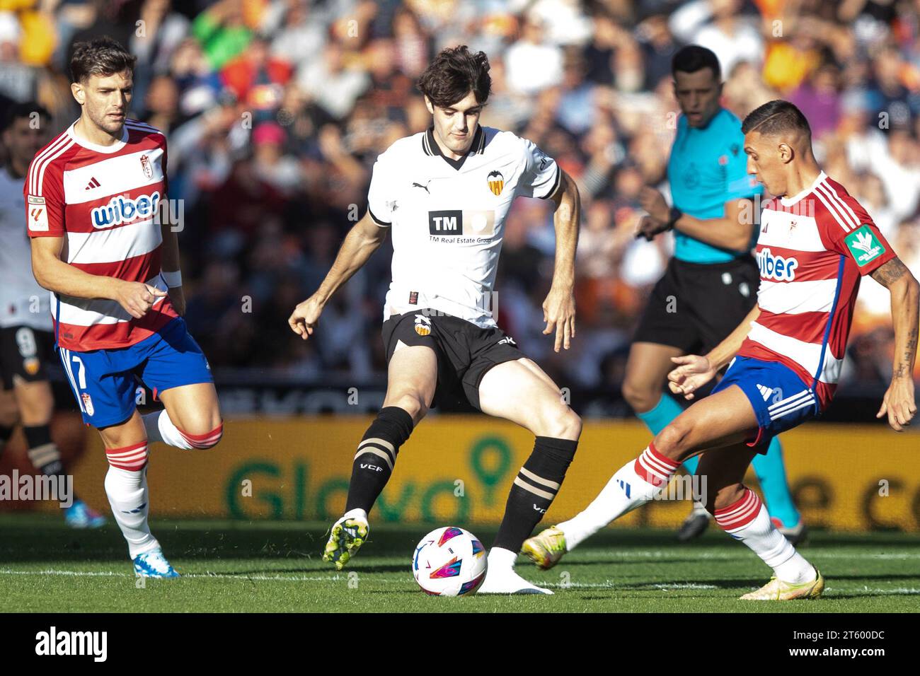 Javi Guerra (Valencia CF) seen in action during the match between ...