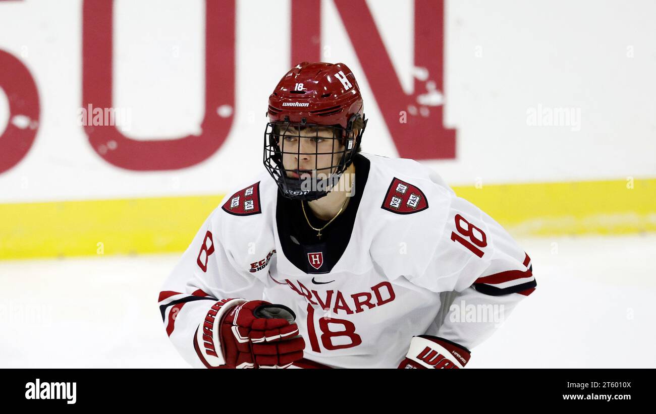 Harvard forward Michael Callow (18) skates during the first period of ...