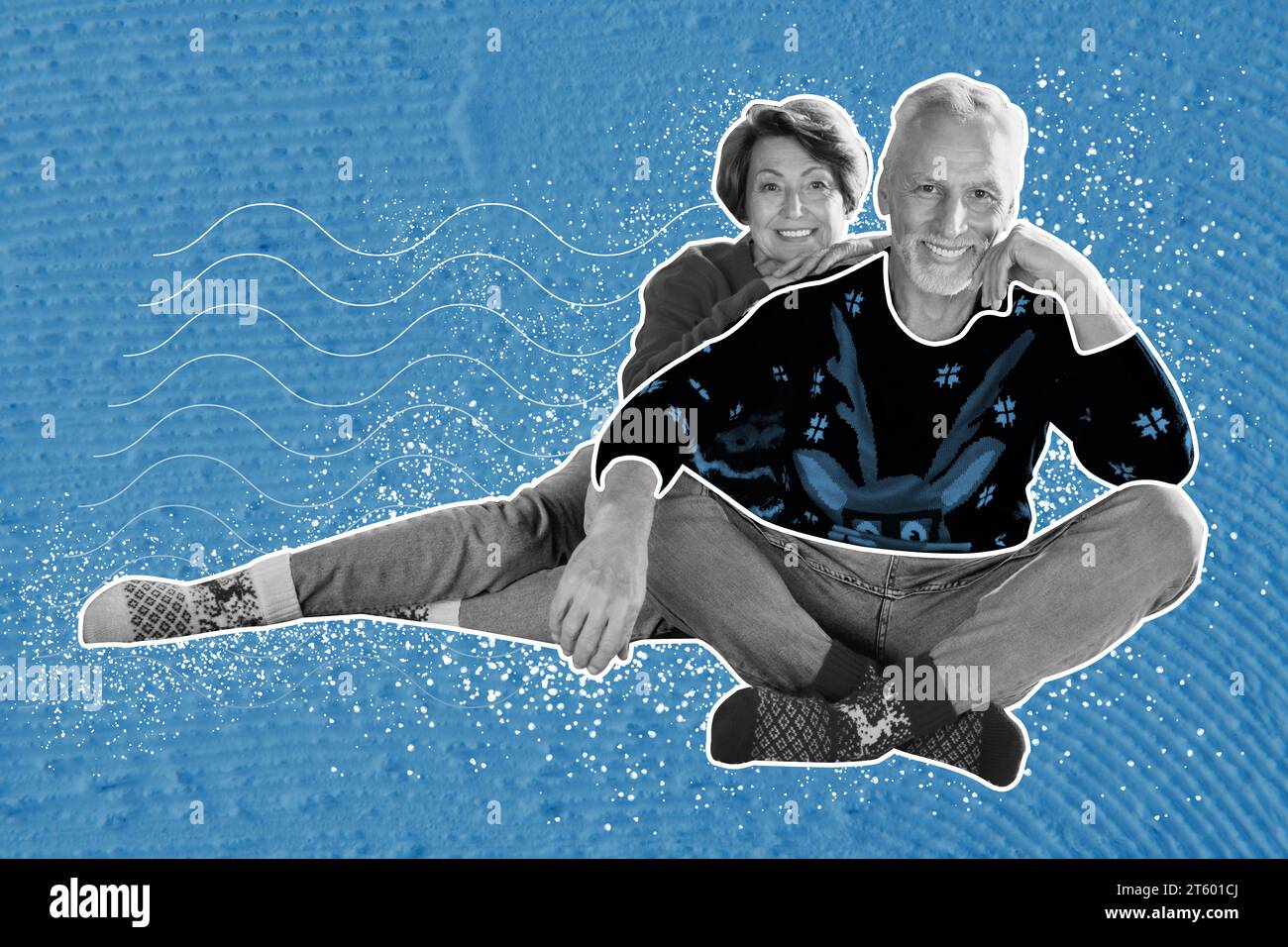 Creative collage picture of two positive black white colors partners ...