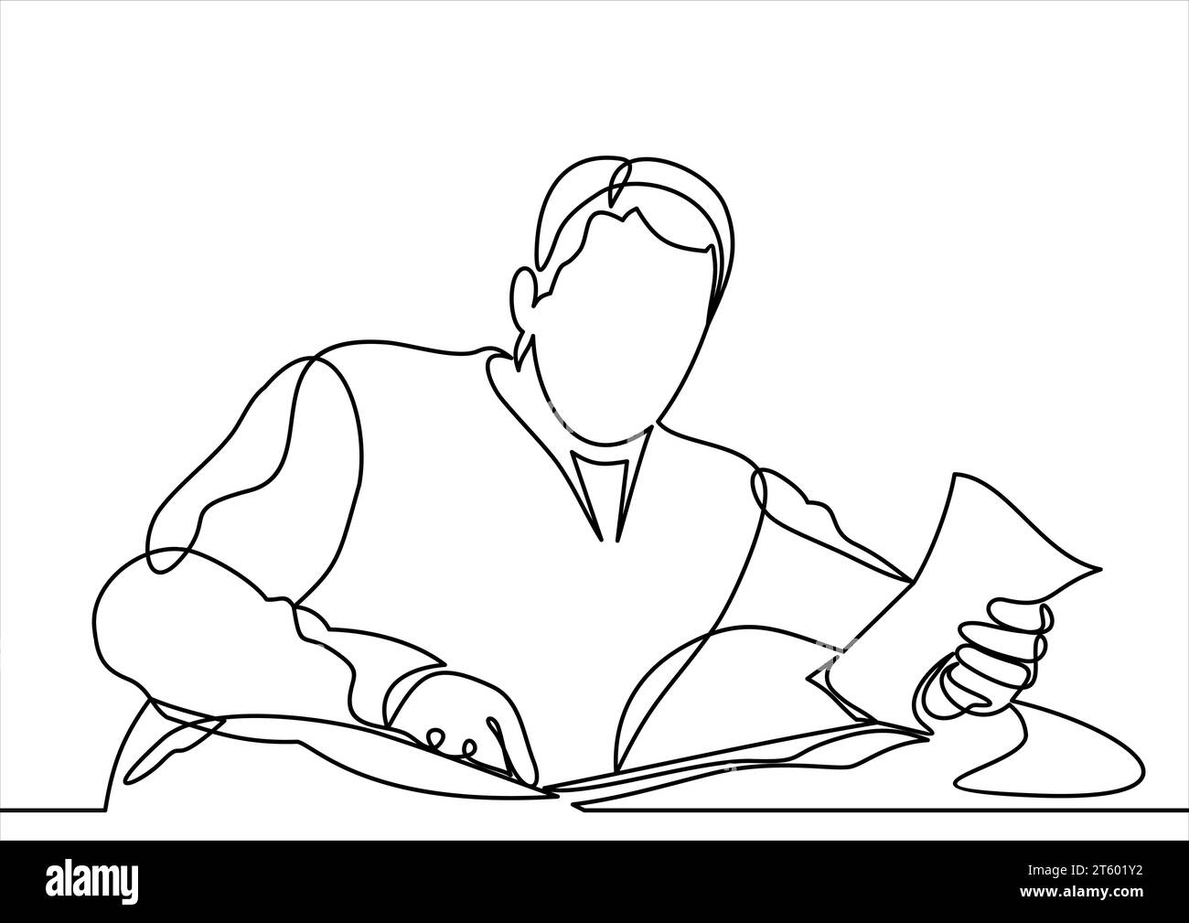 continuous line drawing of a male businessman reading a vector ...