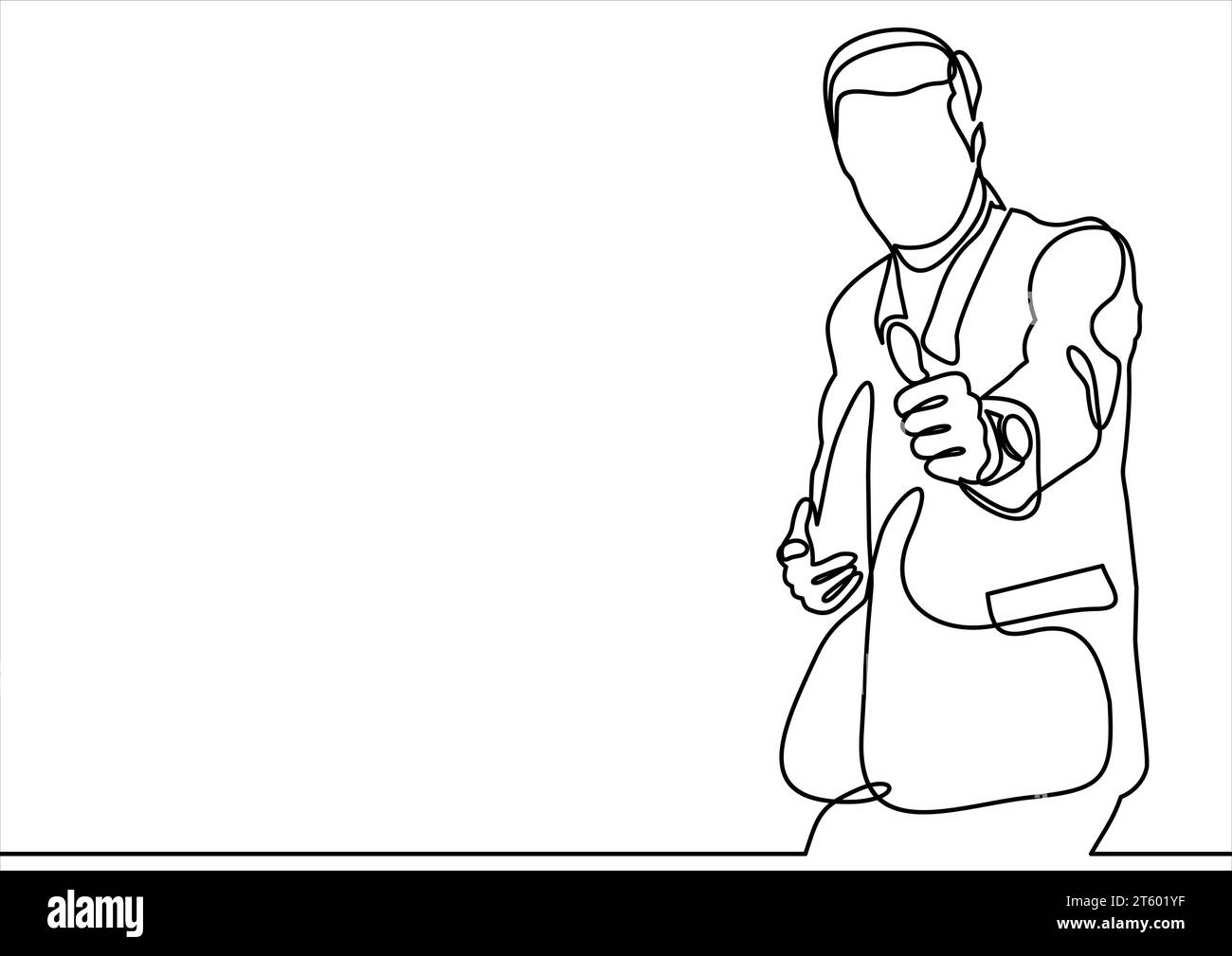 successful businessman showing thumb up, vector- continuous line ...