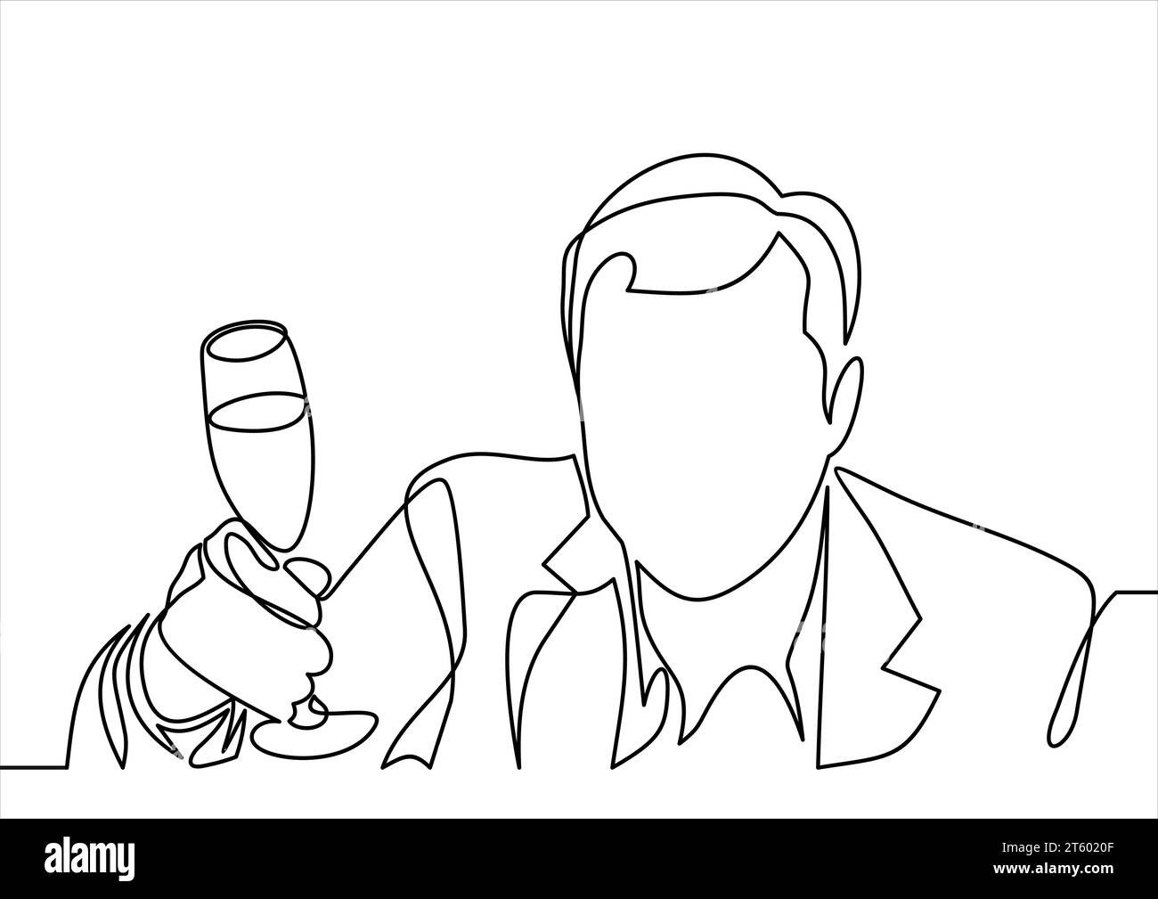 successful businessman holding a glass of champagne- continuous line ...