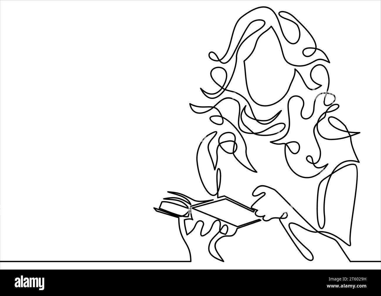 Continuous line drawing. Girl reading a book. illustration Stock Vector ...
