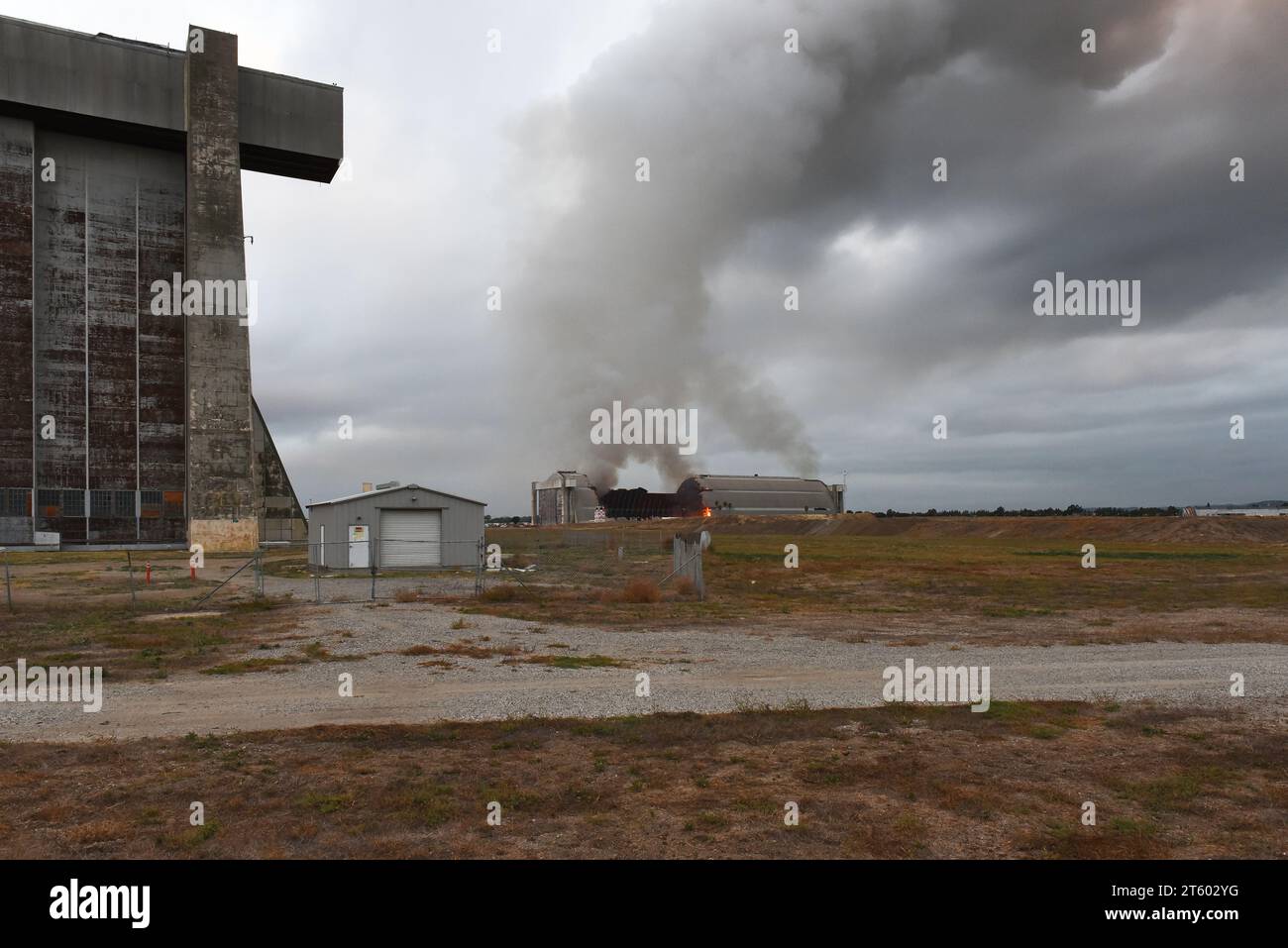 TUSTIN, CALIFORNIA - 7 NOV 2023: The MCAS Tustin Blimp Hangar on fire ...