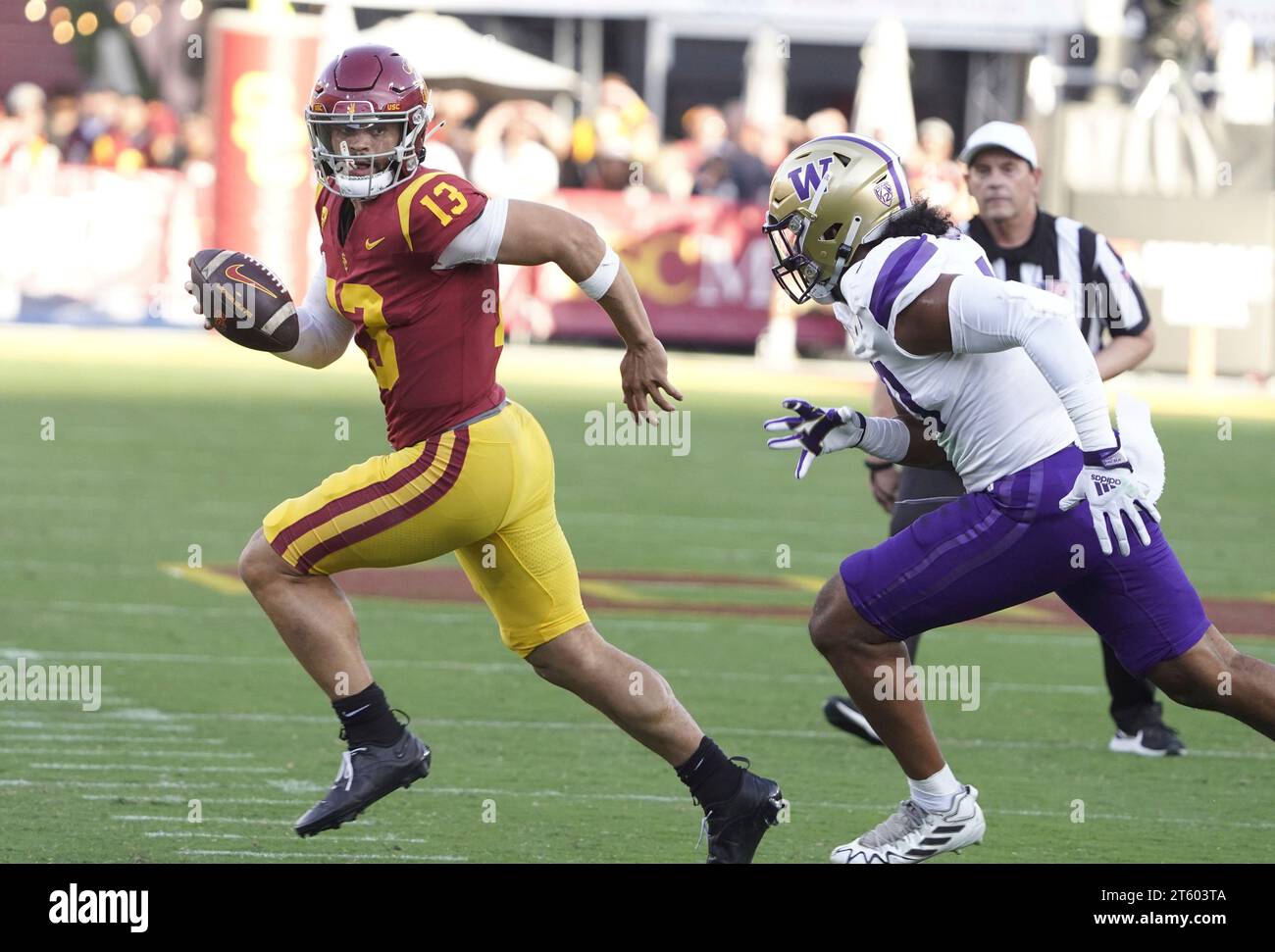 USC Trojans quarterback Caleb Williams (13) makes a play with the ...