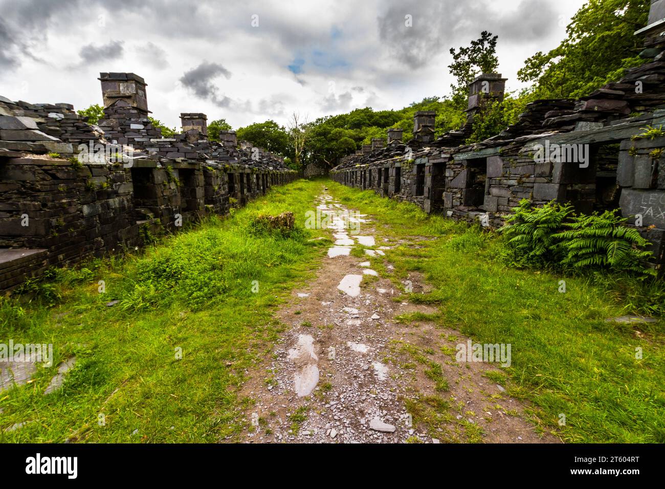 Entrance to Anglesey Barracks, derelict accommodation at Dinorwic slate ...