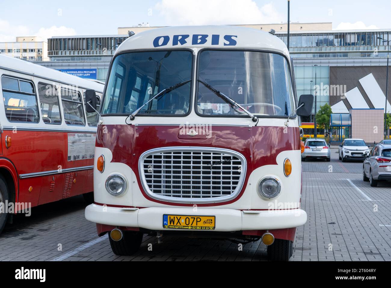 The old red and blue Skoda bus. Czechoslovakian Skoda RTO 706 Karosa ...