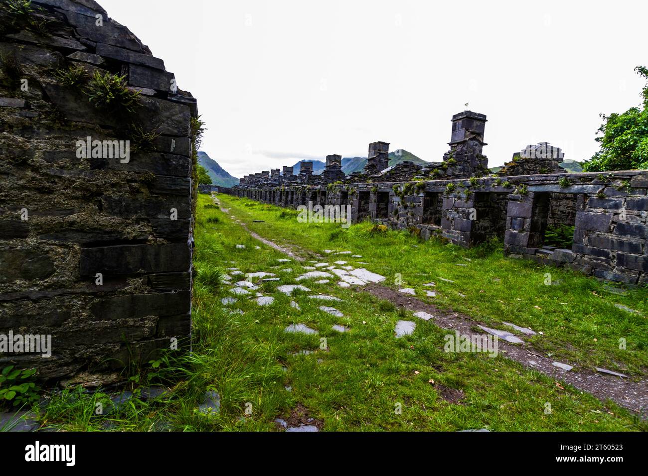 Entrance to Anglesey Barracks, derelict accommodation at Dinorwic slate ...