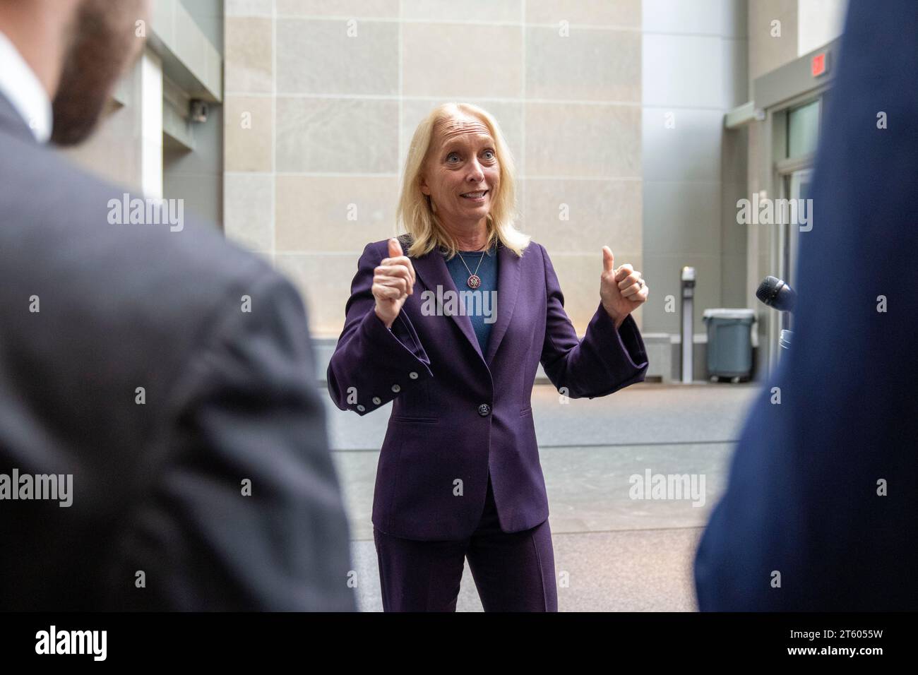 Rep. Mary Gay Scanlon, D-Pa., speaks with reporters after hearing from ...