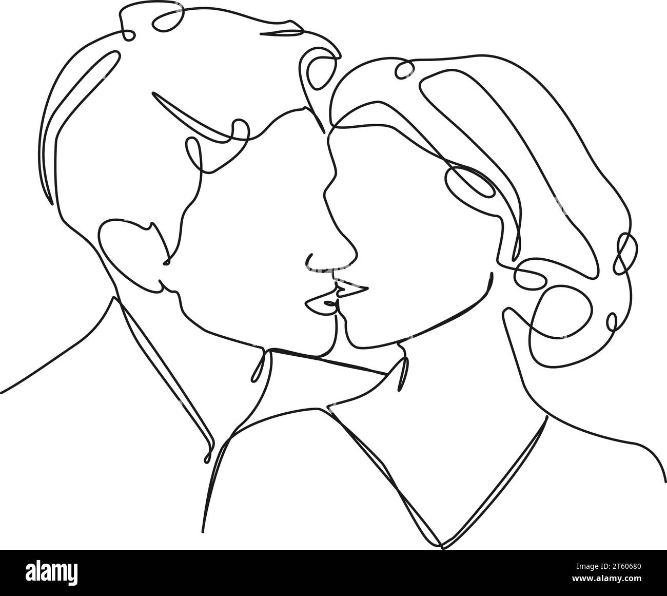 Continuous Single Line Drawing Of Couple Kissing Line Art Vector