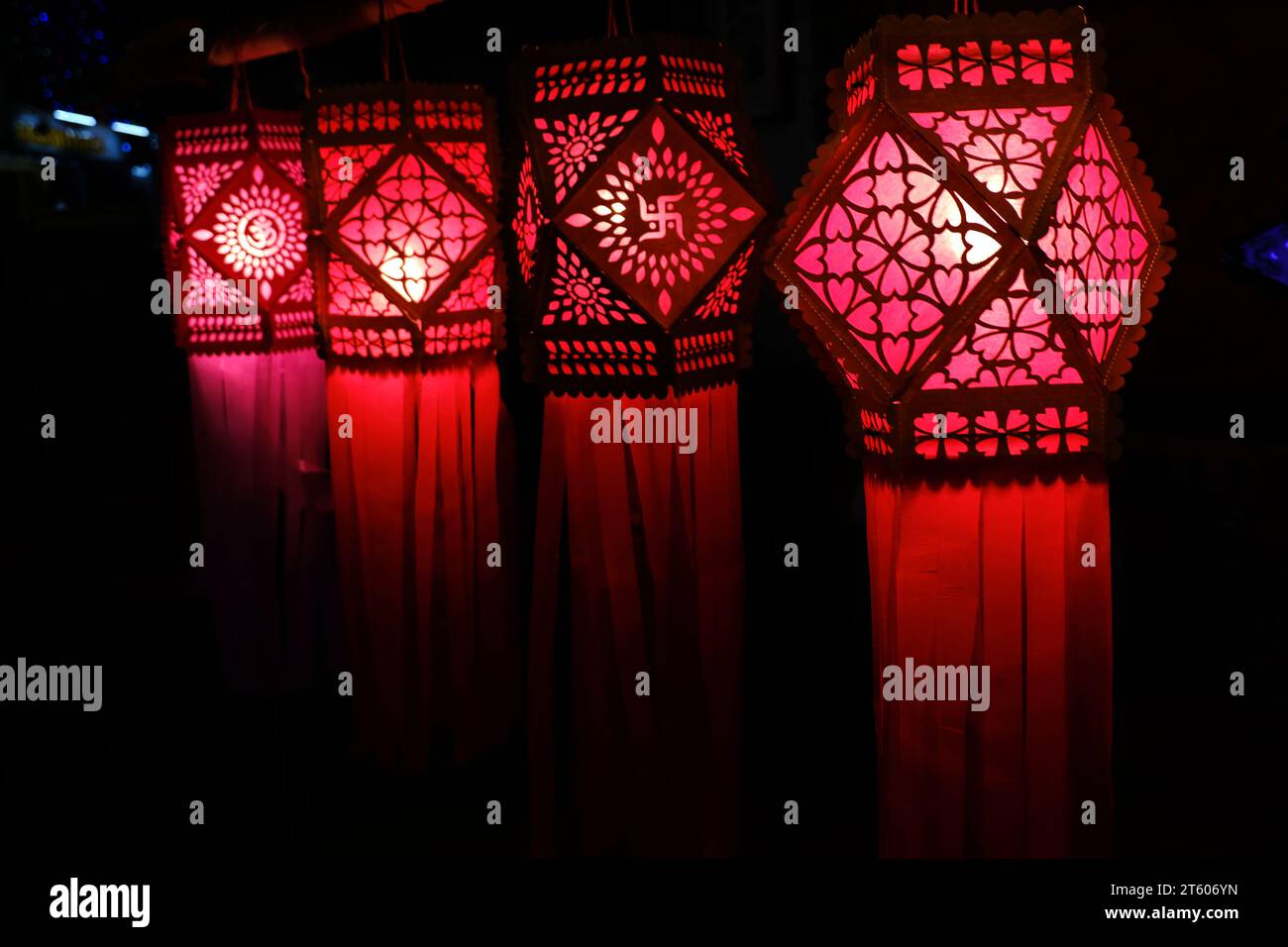 Series of colourful aakash kandil lights displayed in Pune city area ...