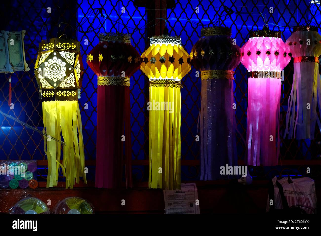 Series of colourful aakash kandil lights displayed in Pune city area ...