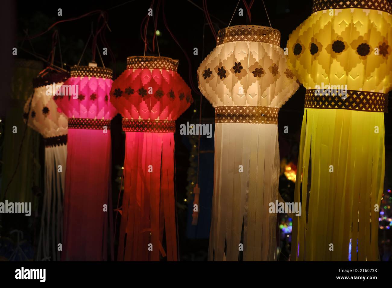 Series of colourful aakash kandil lights displayed in Pune city area ...