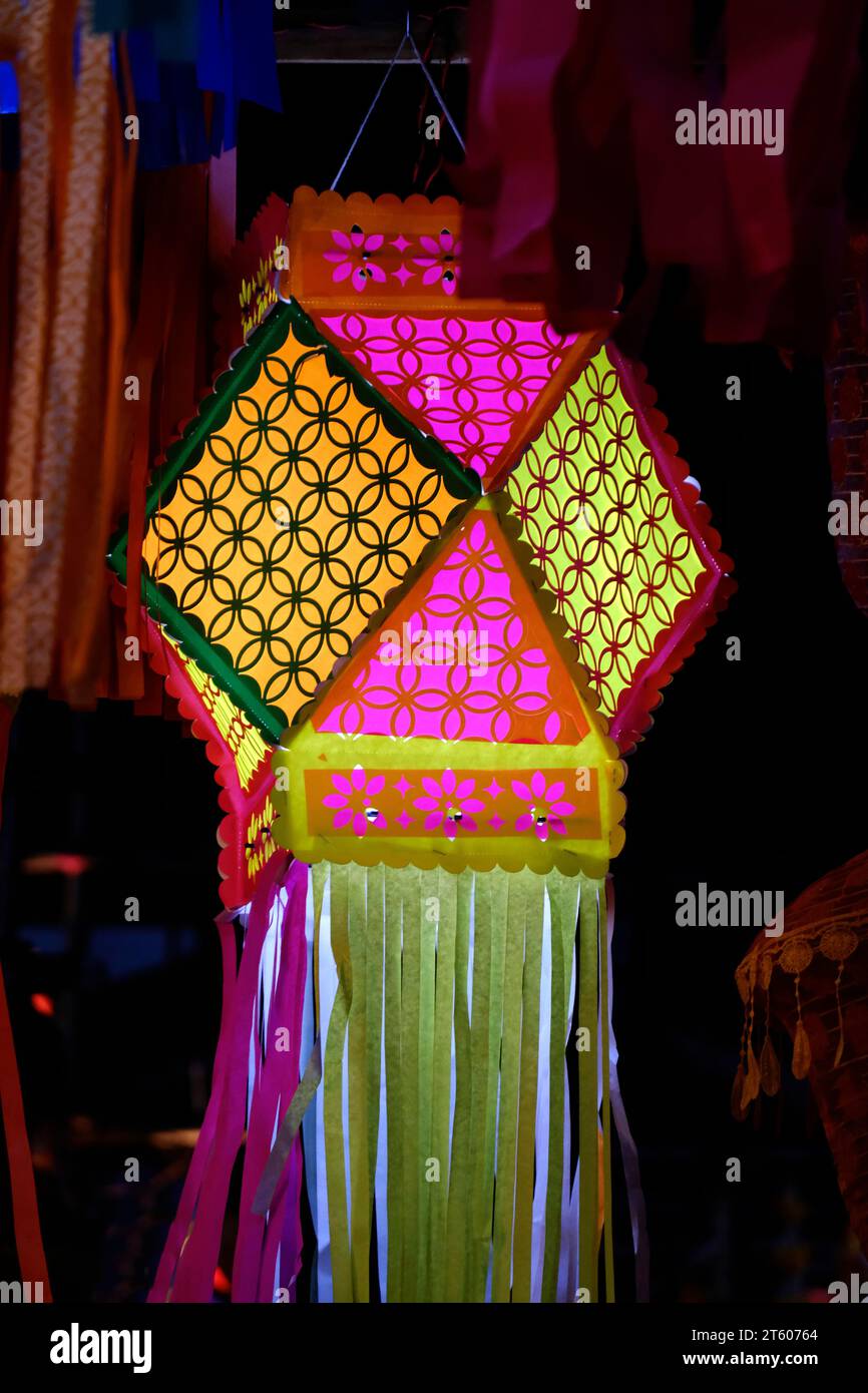 Series of colourful aakash kandil lights displayed in Pune city area ...