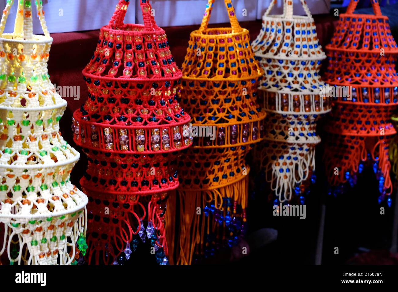 Series of colourful aakash kandil lights displayed in Pune city area, during Diwali Festival ...