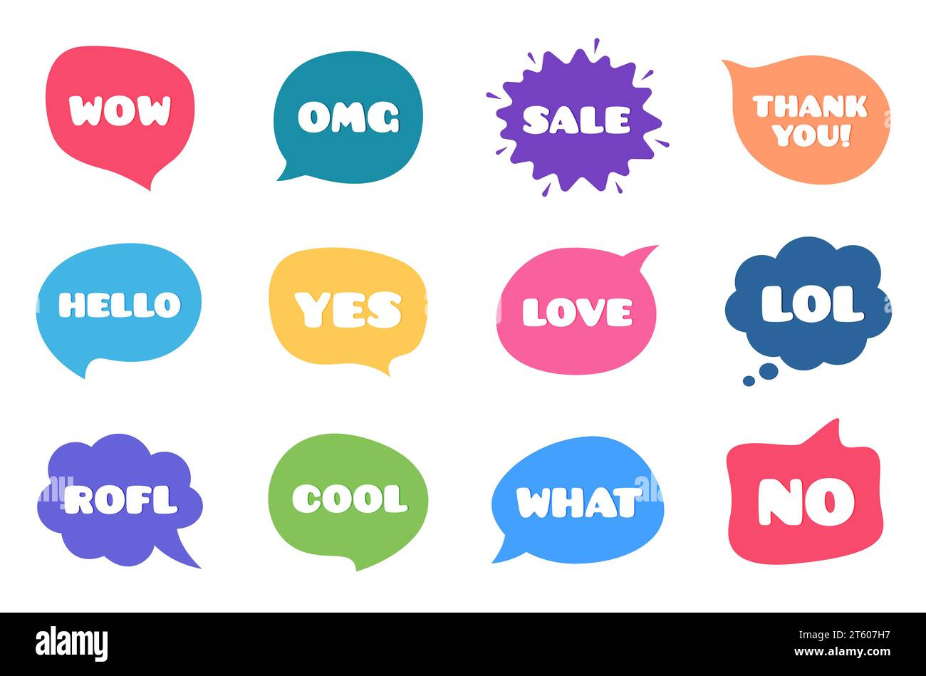 Chat bubble talk phrases. Clouds with different words. Speech bubbles ...