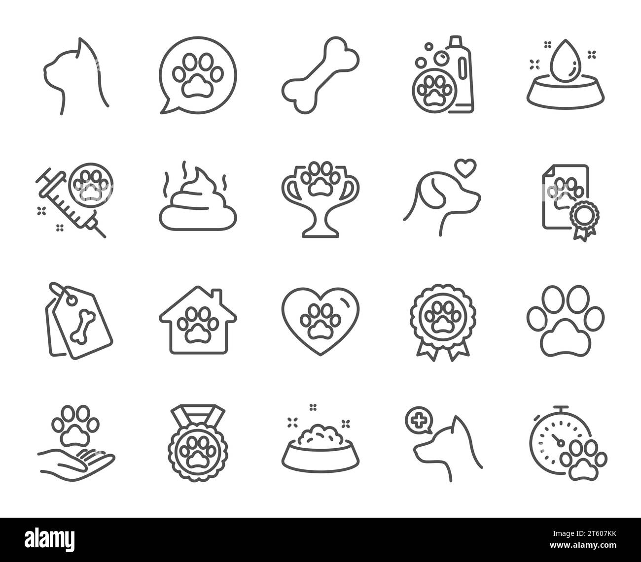 Pets line icons. Veterinary, dog care and cat food icons. Vector Stock ...