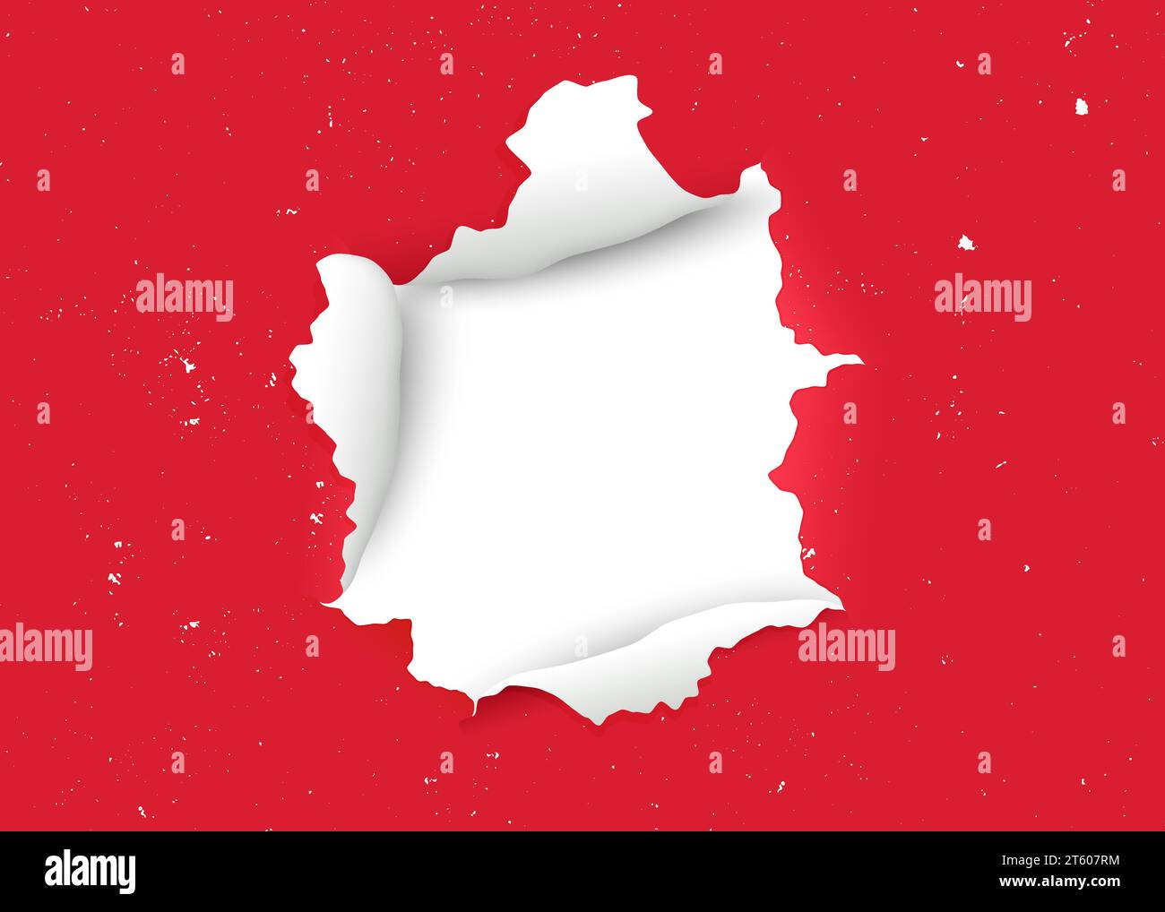 Torn paper realistic. Ragged hole in ripped paper on red background ...