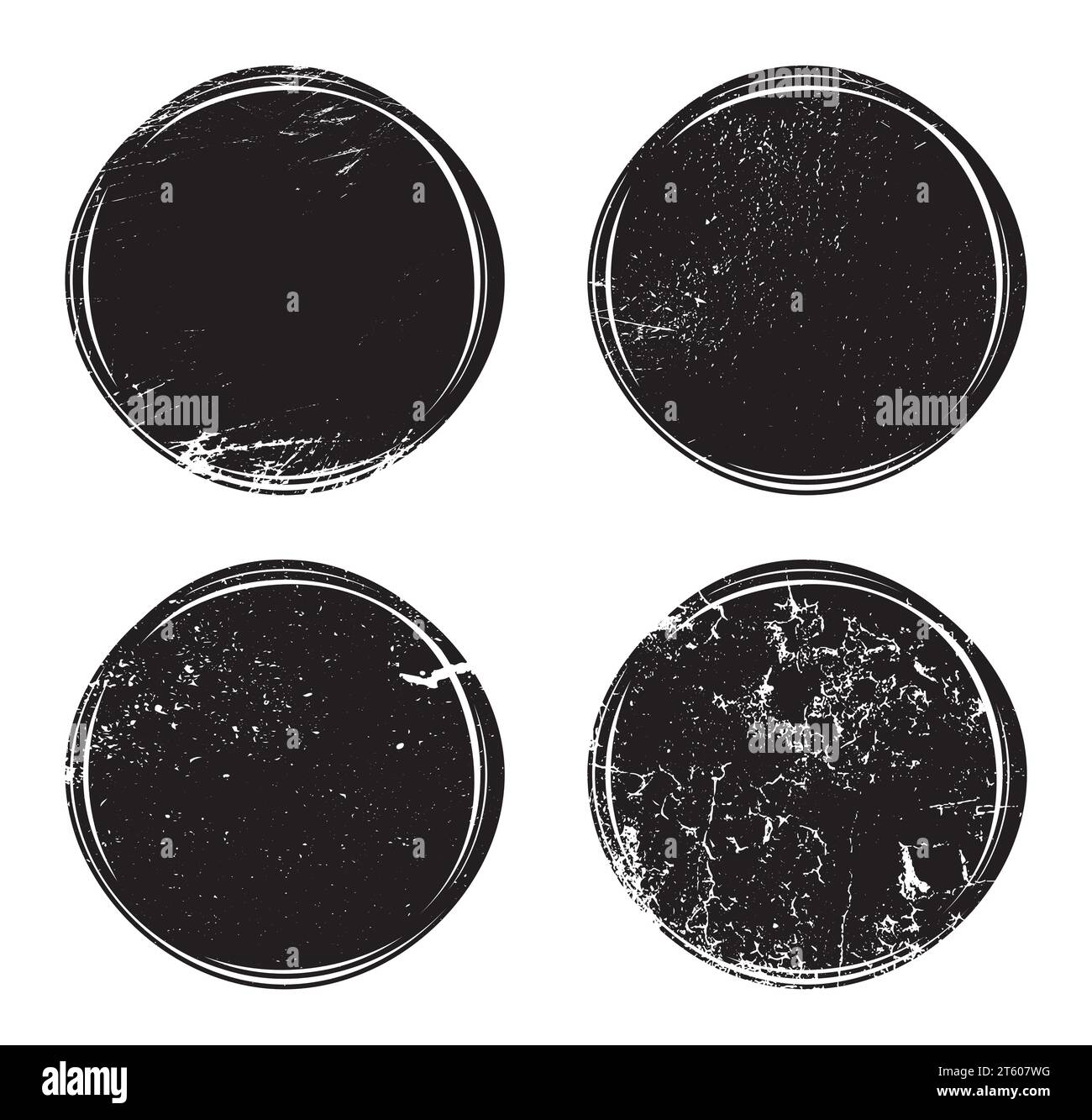 Grunge post stamps. Dirty scratches circle banners. Distress texture ...