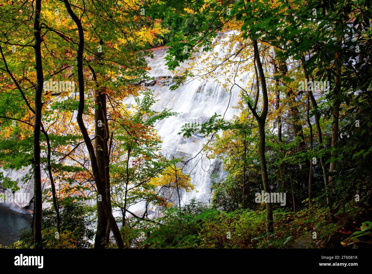 Rainbow Falls in Autumn, a waterfall in Western North Carolina, on the ...