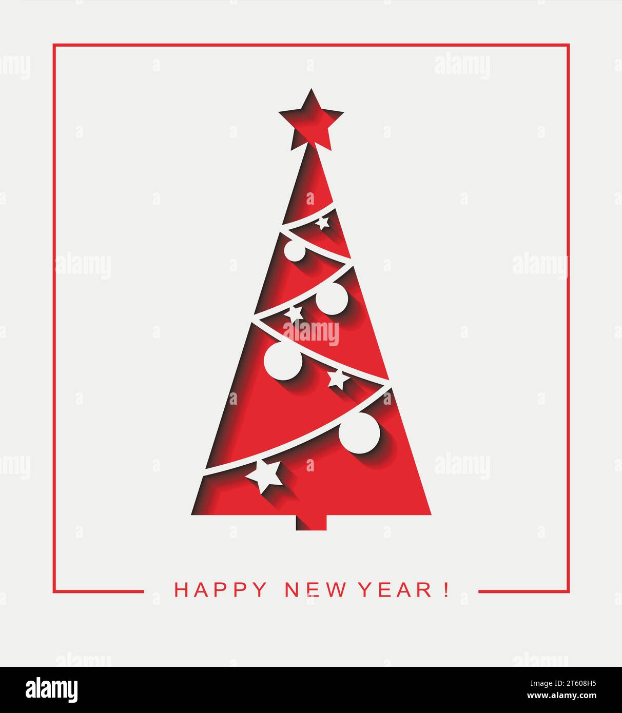 Welcome New Year card. Christmas tree using paper cutting technique on ...