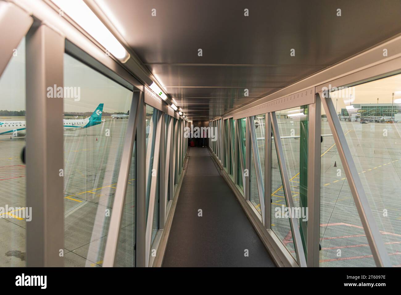 MUNICH, GERMANY - NOVEMBER 6, 2023: Airplane to terminal connection ...