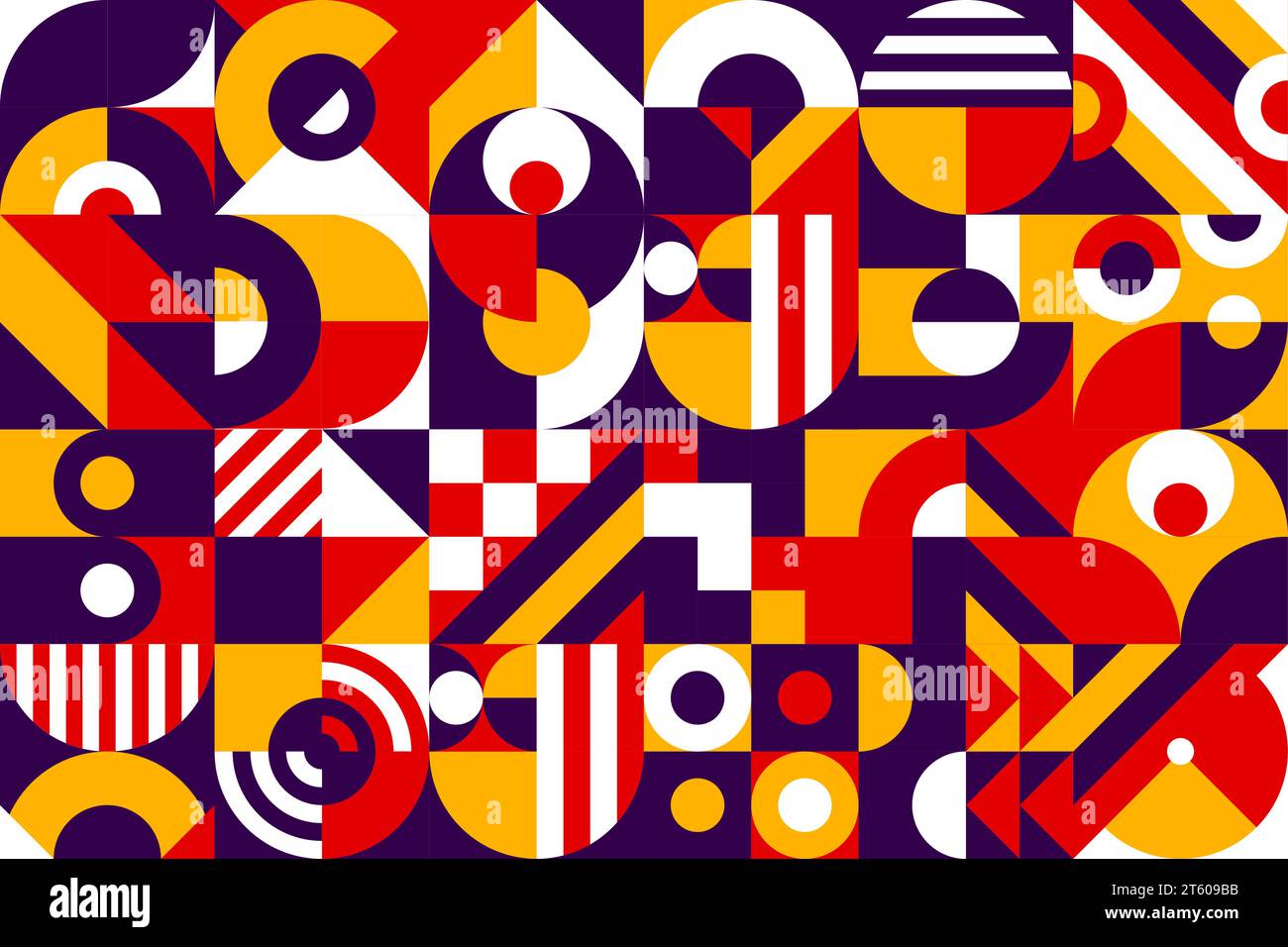 Abstract Bauhaus yellow, orange and purple geometric pattern. Artwork ...
