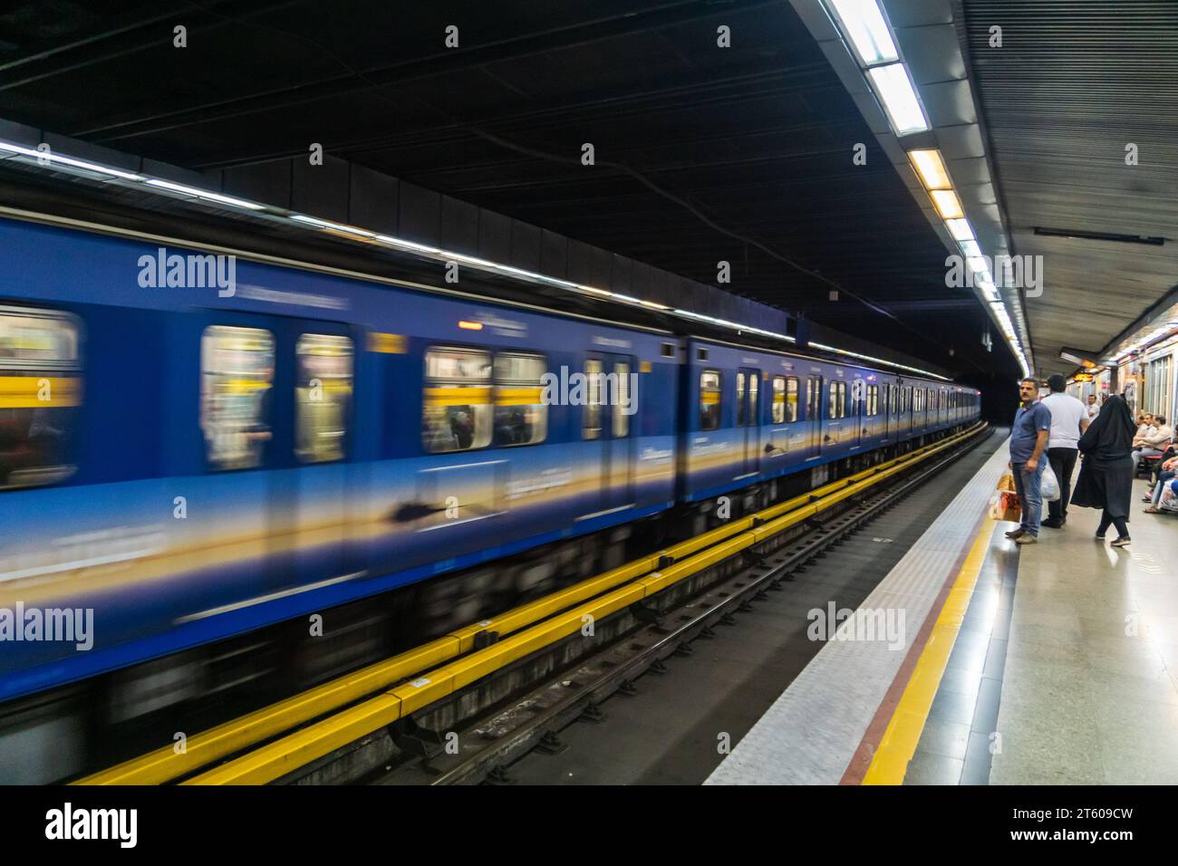 Tehran, Iran - 09.03.2018: Tehran metro station platform and train. The ...