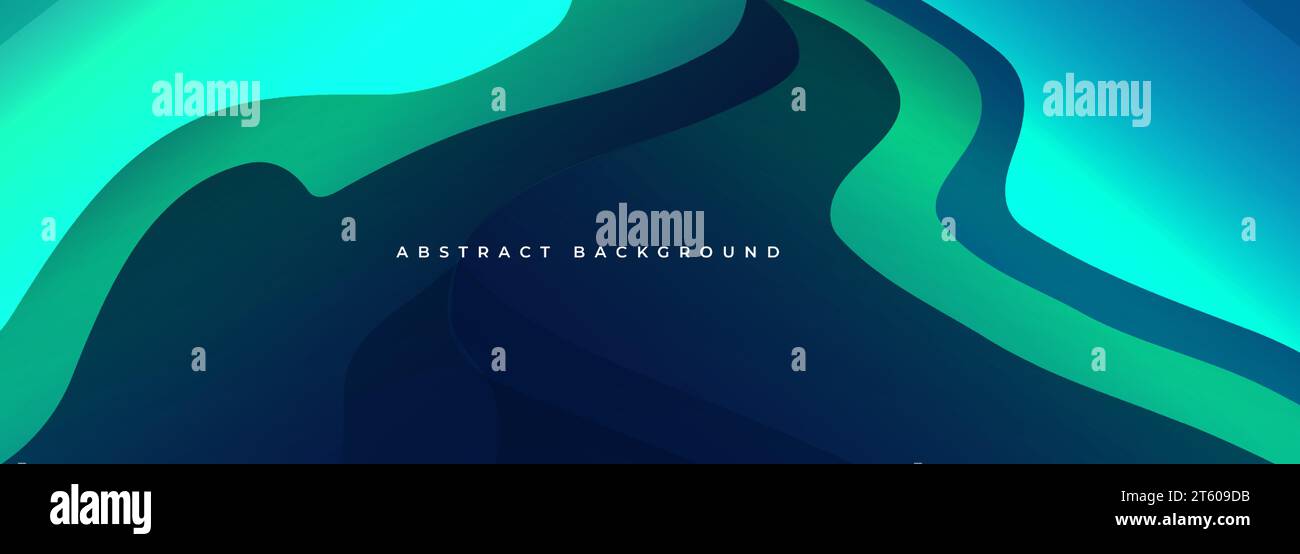 Blue and turquoise green abstract wide banner background with 3D ...