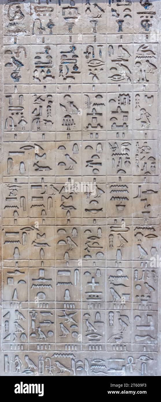 Drawings, images and hieroglyphic texts on ancient Egyptian walls Stock ...