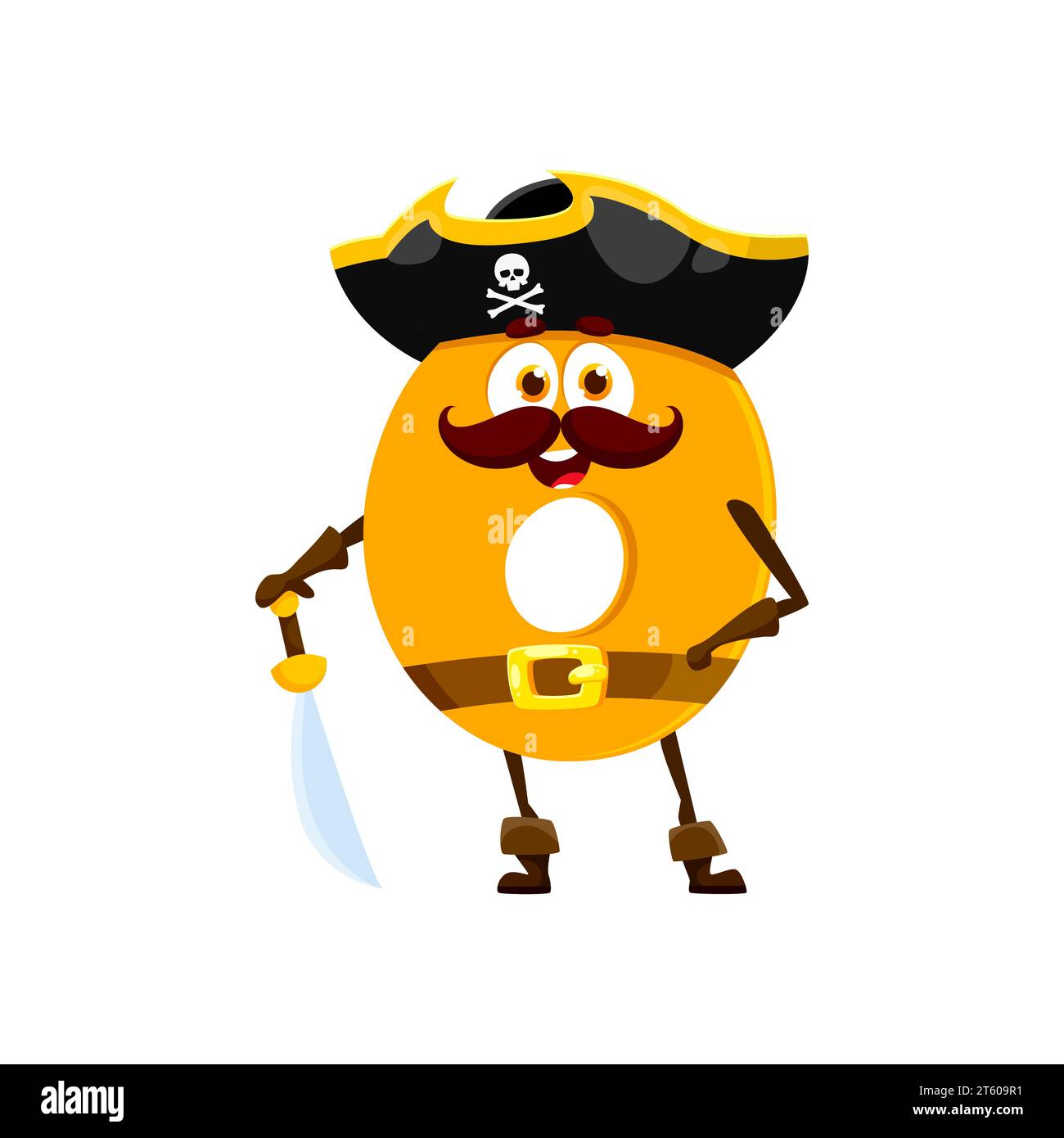 Cartoon funny number zero pirate and corsair character. Isolated vector ...