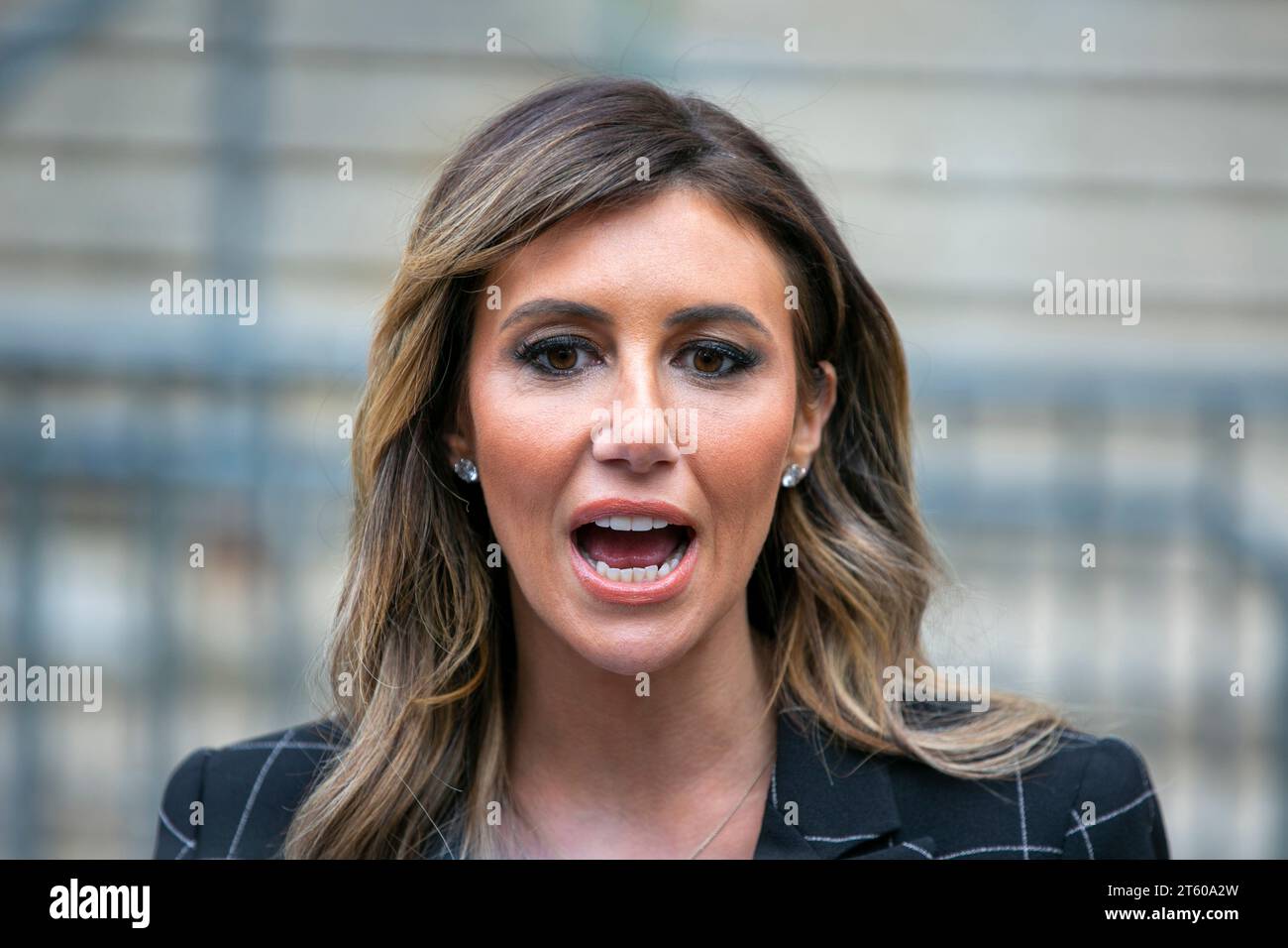 Donald Trump's lawyer, Alina Habba, speaks to the media outside the New ...